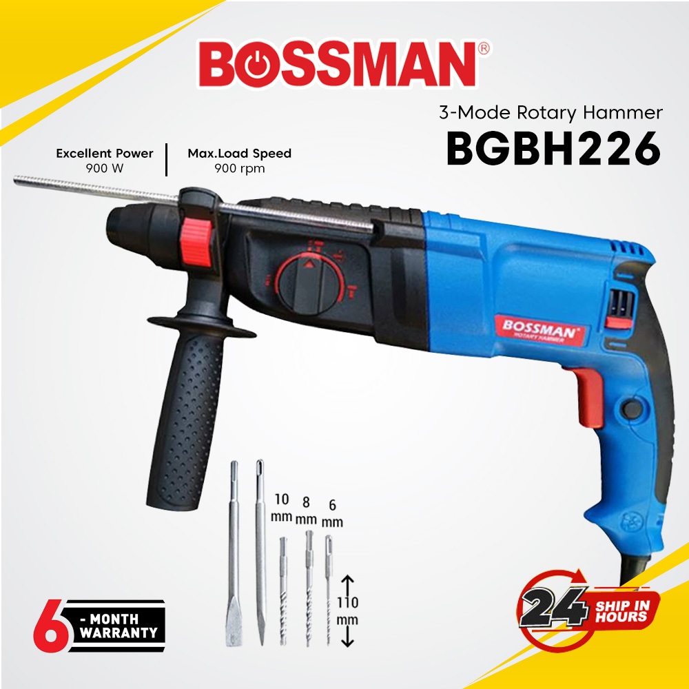 BOSSMAN Rotary Hammer Power Impact Drill BGBH226 Set 900W 3 Mode Gerudi ...