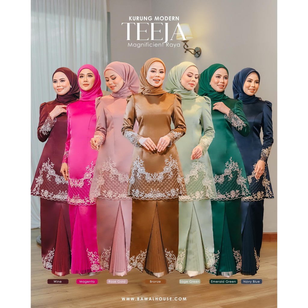 Baju Kurung Teeja Premium Duchess Satin With Embroidery Lace ...