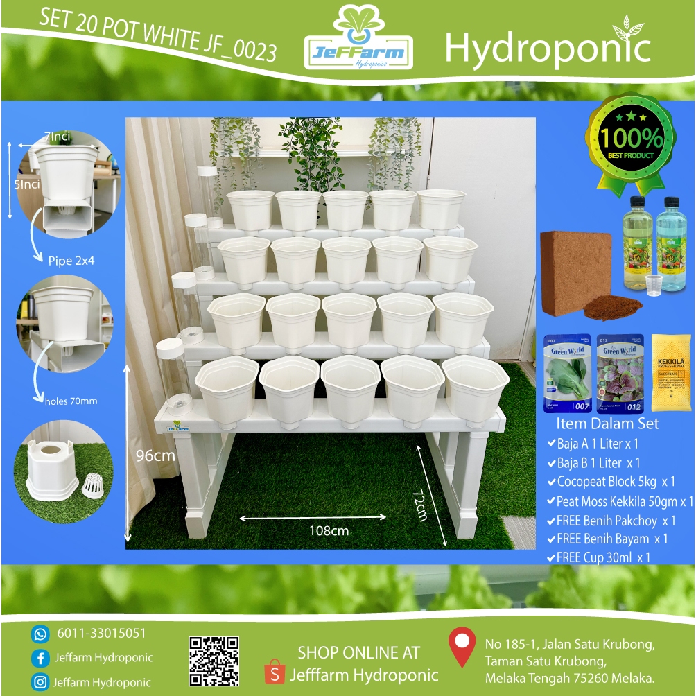 SET HYDROPONIC 20 POT / 20 NETPOT WITH STAND + COCOPEAT + PATI BAJA AB ...