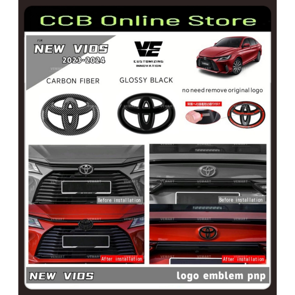 TOYOTA VIOS 2023-2024 Front or Rear Logo Emblem Cover PnP Frame ...