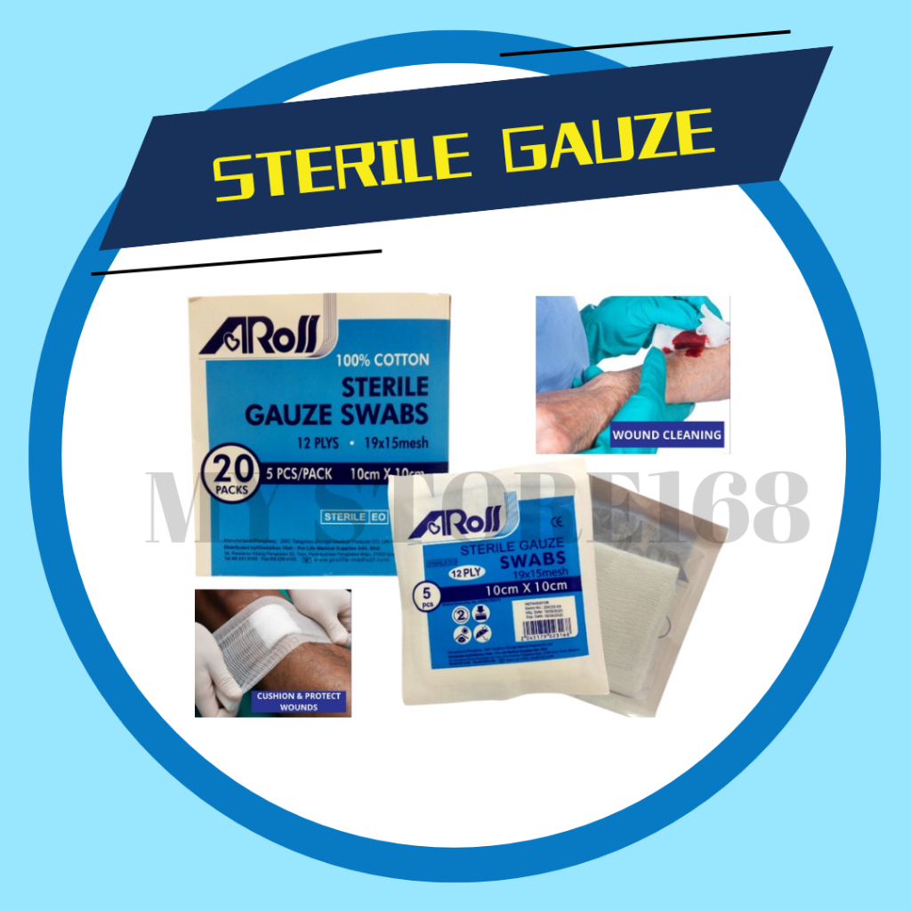 Aros Sterile Gauze Swabs 12 PLYS 19 x 15 mesh 100% Cotton gauze ( 10cm ...