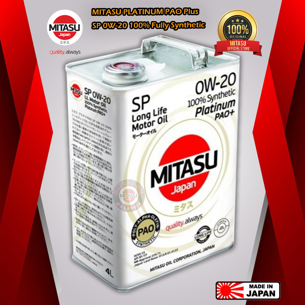 MITASU PLATINUM PAO Plus SP 0W-20 100% Fully Synthetic Engine Oil - 4L ...