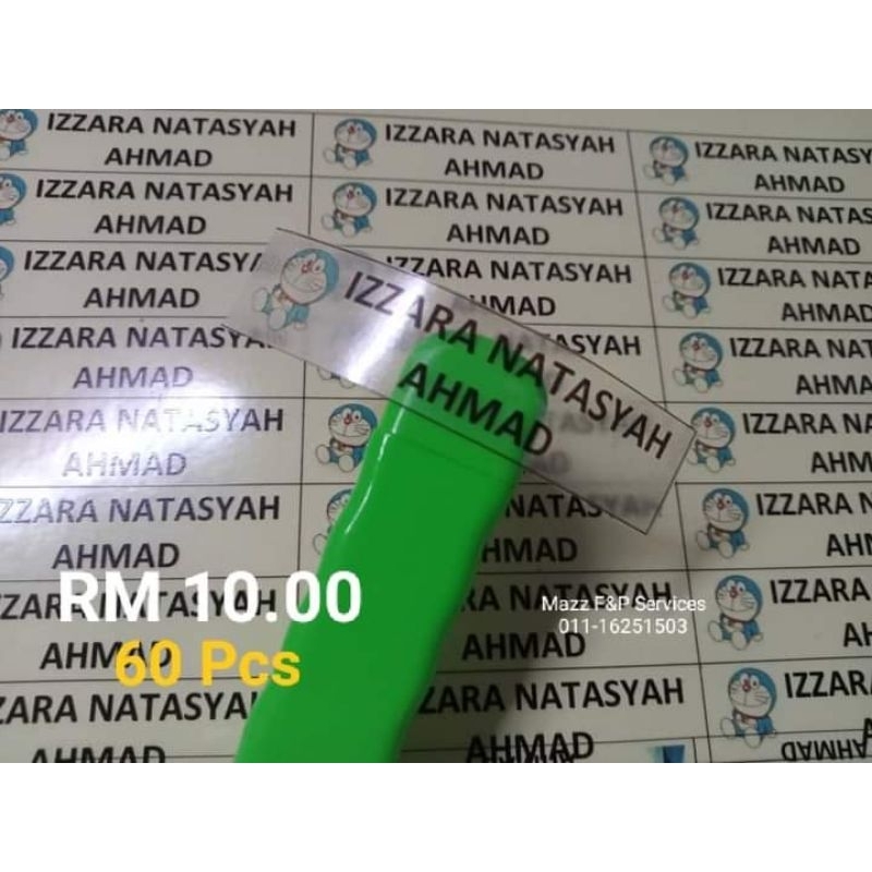 009 ( A / B / C / D ) - Sticker Nama Transparent Untuk Murid Sekolah ...