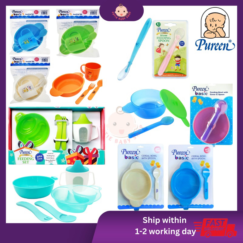 Pureen Basic Kids Feeding Bowl with Cover & Spoon Mangkuk Makanan Bayi ...