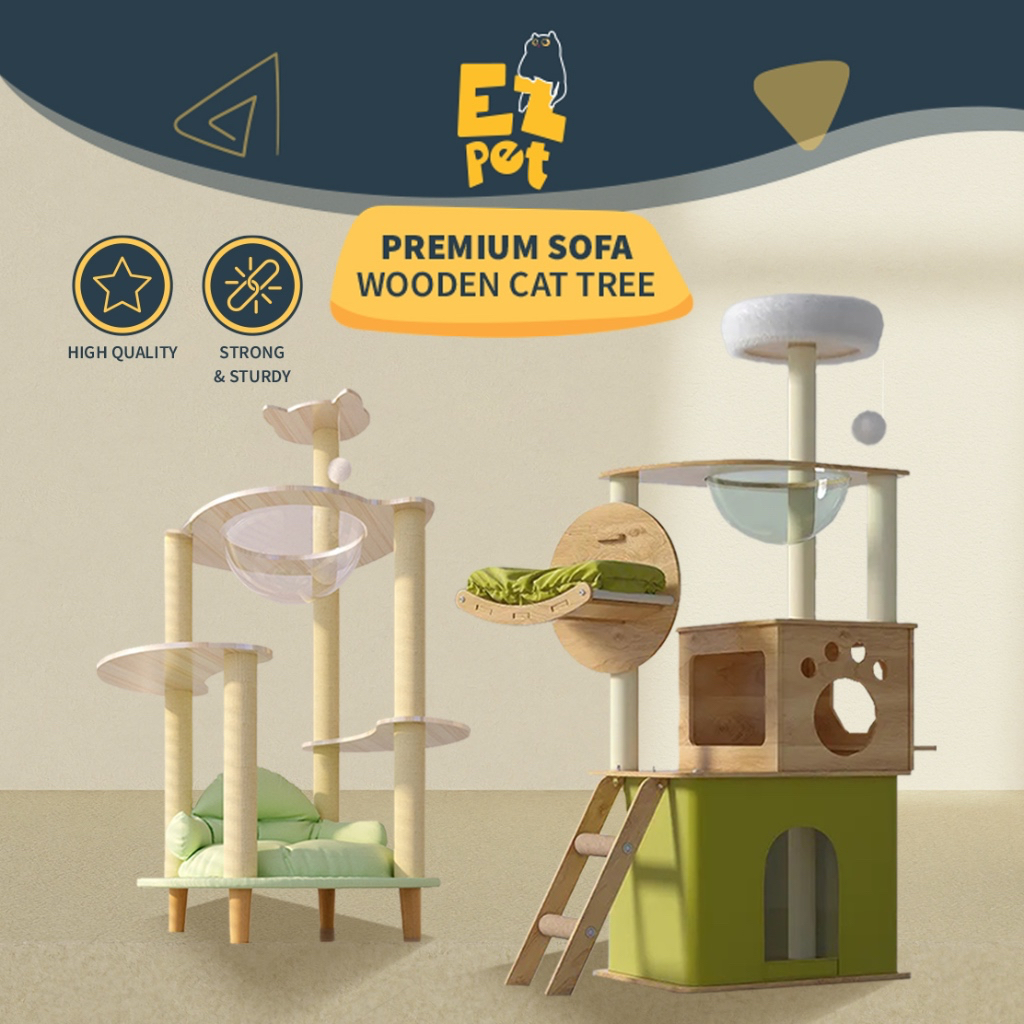 EZPET🐱 【Premium Sofa Wooden Cat Tree Series】Cat Tree House Bed ...