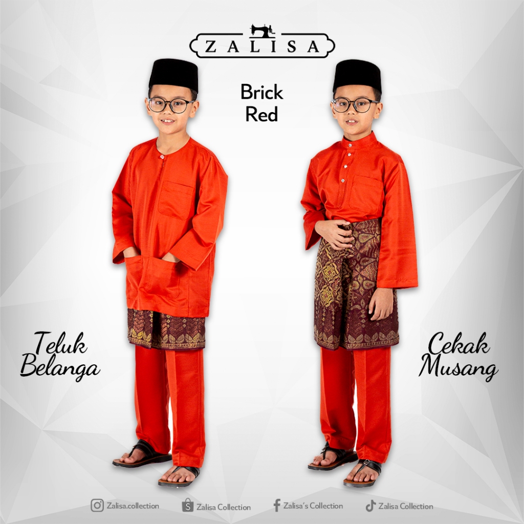 ZALISA BAJU MELAYU BUDAK TELUK BELANGA PESAK WARNA BRICK RED | Shopee ...