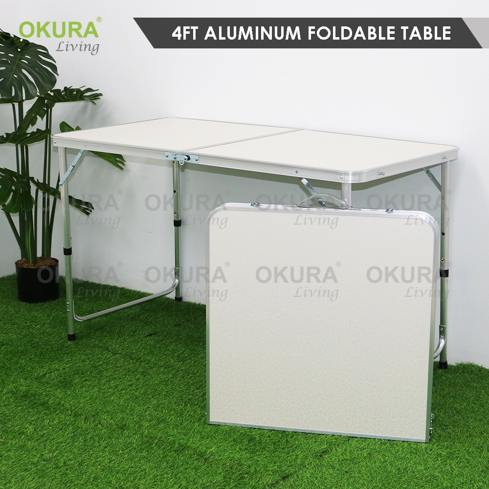 OKURA 4ft MDF Table Top Aluminum Frame Leg Foldable Indoor Banquet ...