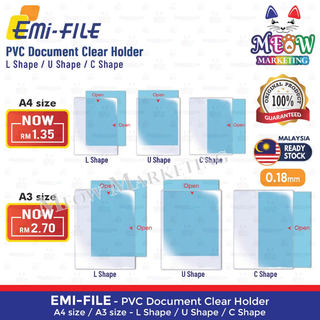 EMI File PVC Document Clear Holder A4 / A3 - L Shape File / U Shape File / C Shape File | Shopee ...