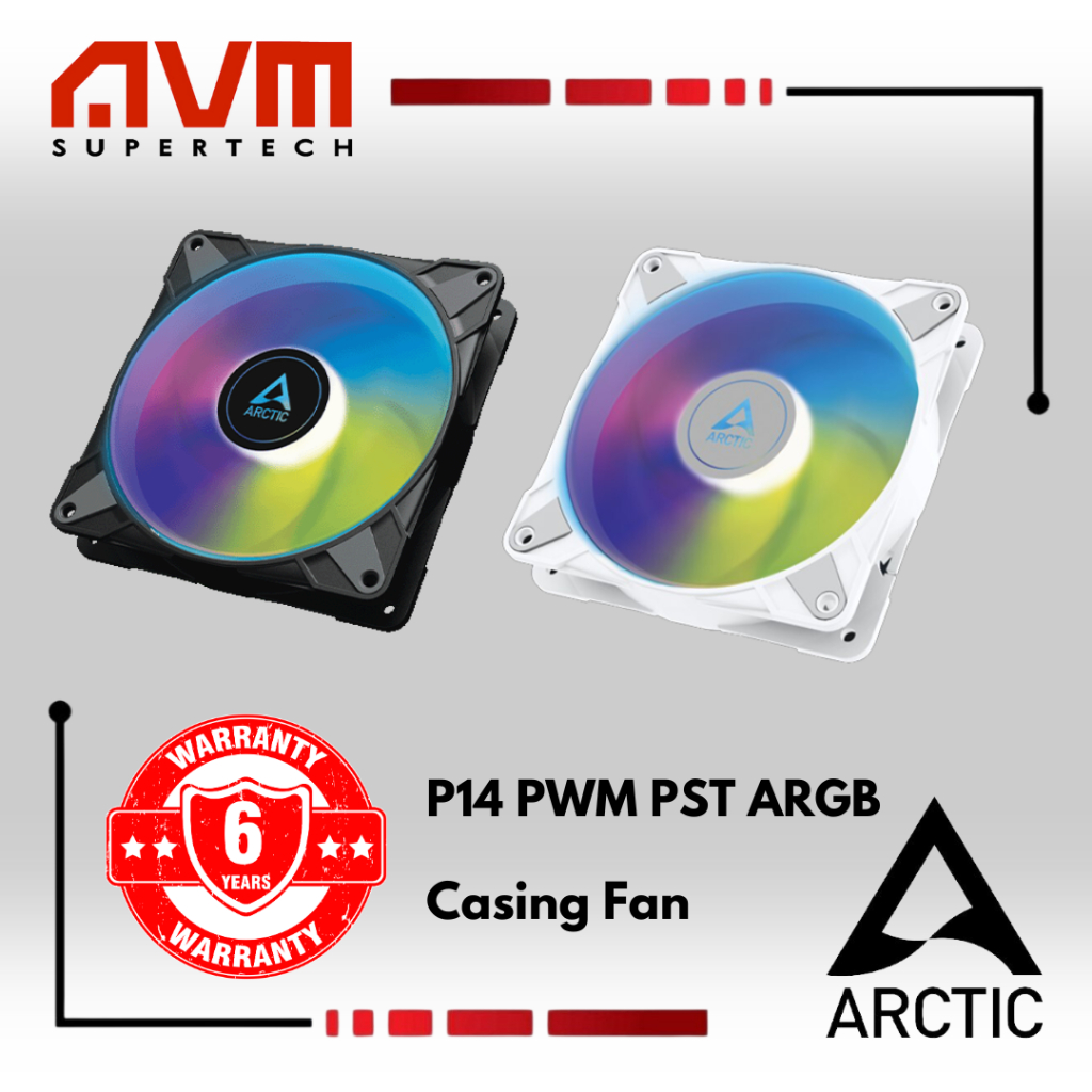 AVM ARCTIC P14 PWM PST ARGB 140mm PC Casing Fan - Black / White ...