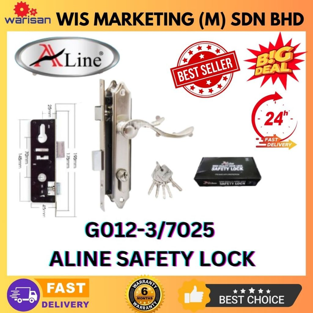 Aline G7025 Mortise Lock ML-7025 Handle Entrance Iron Door Gate Lock ...