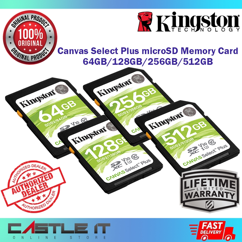 Kingston Canvas Select Plus SD Memory Card 64GB 128GB 256GB 512GB Faster Speeds Class 10 100MB/S ...
