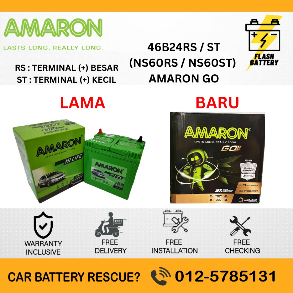 [ Installation Provided ] 46B24R| NS60S /ST ] Amaron Go | Car Battery Saga BLM FLX Satria Wira ...
