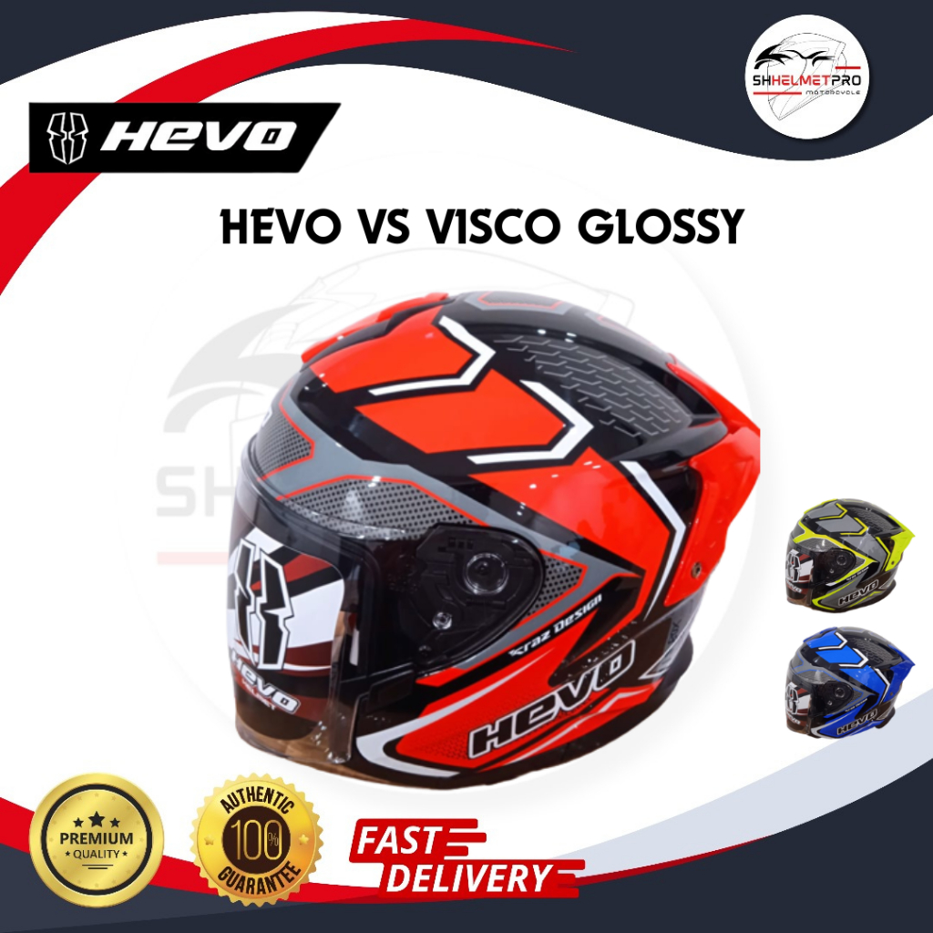Hevo VS Visco Glossy Black Yellow OF126 [ READY STOCK ] Helmet Open ...