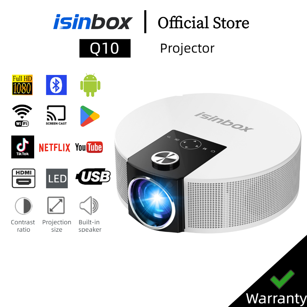 isinbox Q10 Projector Android 12 Projector 4K HD WiFi Bluetooth ...