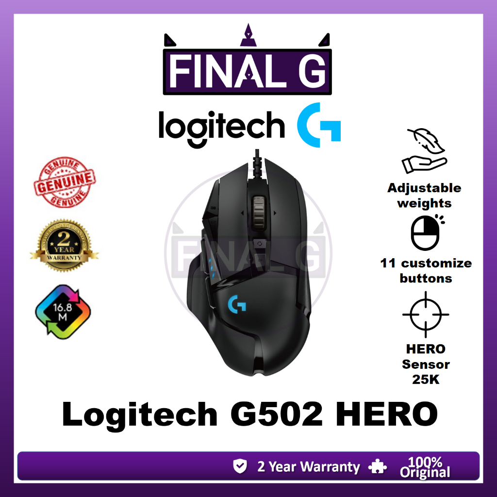 LOGITECH G502 HERO Original 25k DPI Gaming Mouse Customizable RGB ...
