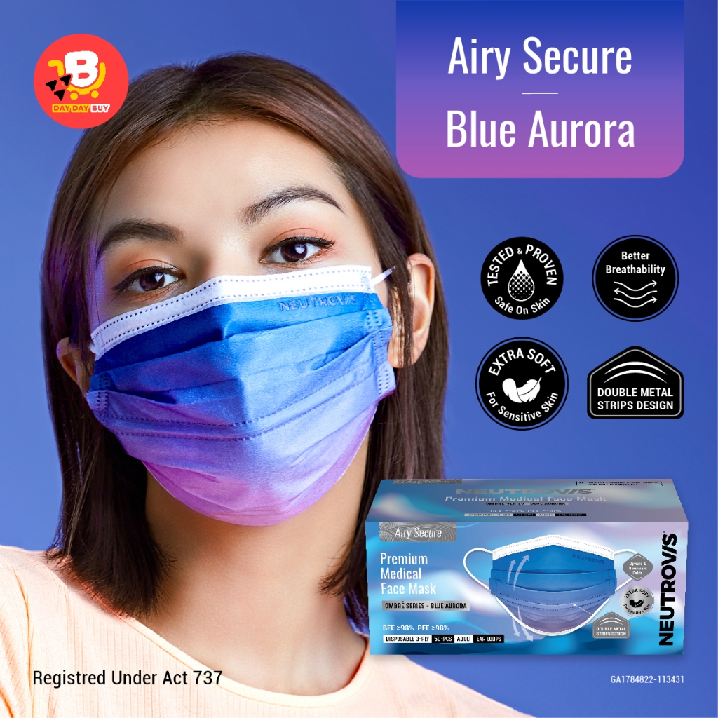 Neutrovis 3-Ply Airy Secure Premium Medical Face Mask - Blue Aurora ...