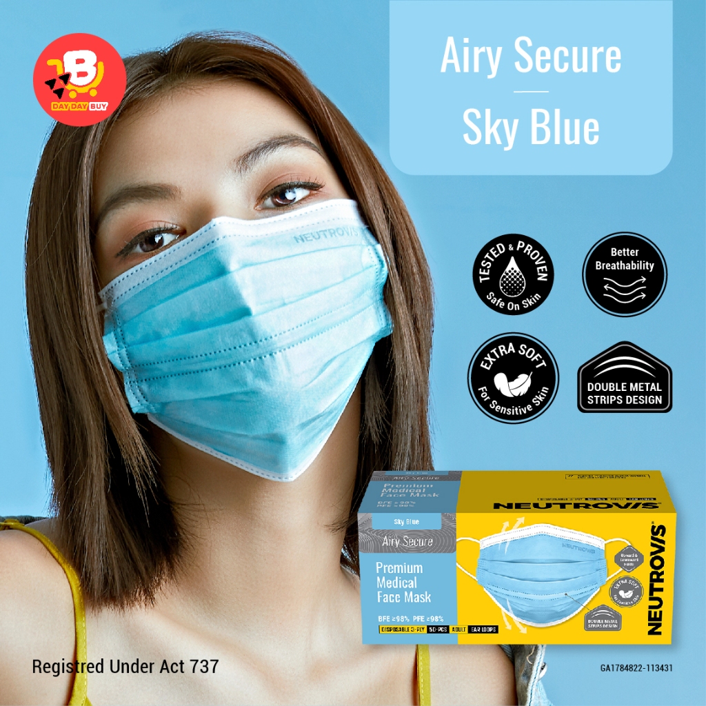 Neutrovis 3-Ply Airy Secure Premium Medical Face Mask - Sky Blue (AIRY ...