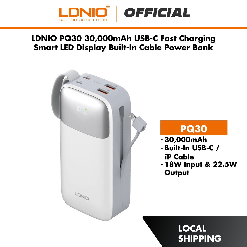 LDNIO PQ30 30000mAh USB-C Power Bank with Fast Charging LED Display ...