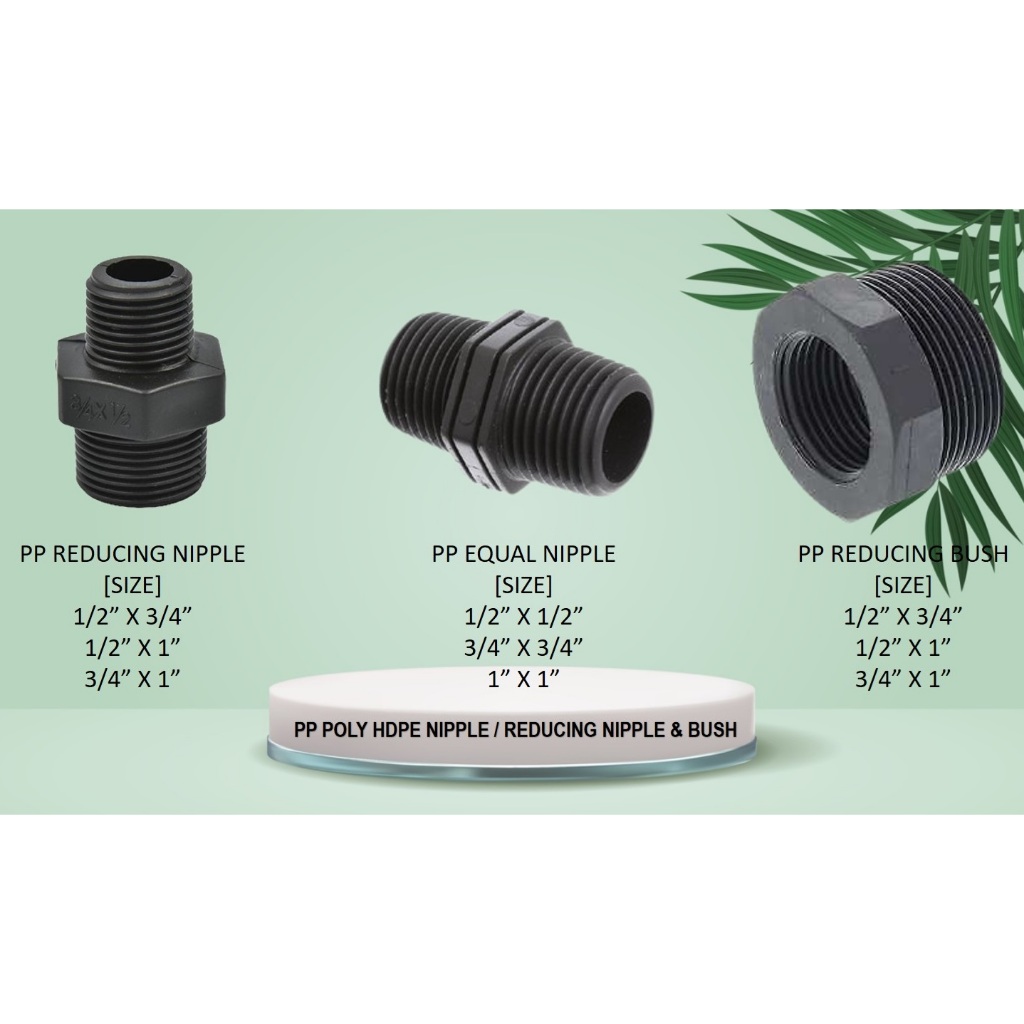 [COMPRESSION] ] 1/2” 3/4” 1” BSPT THREADED ENDS HDPE / POLY / PP ...