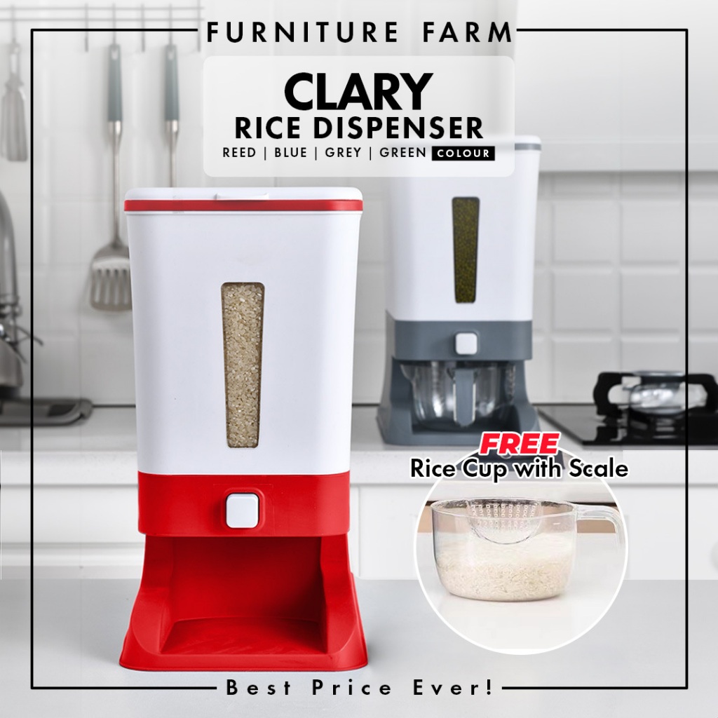 F&F: Rice dispenser 10kg With Rinsing Cup/rice storage/tong beras 10kg ...