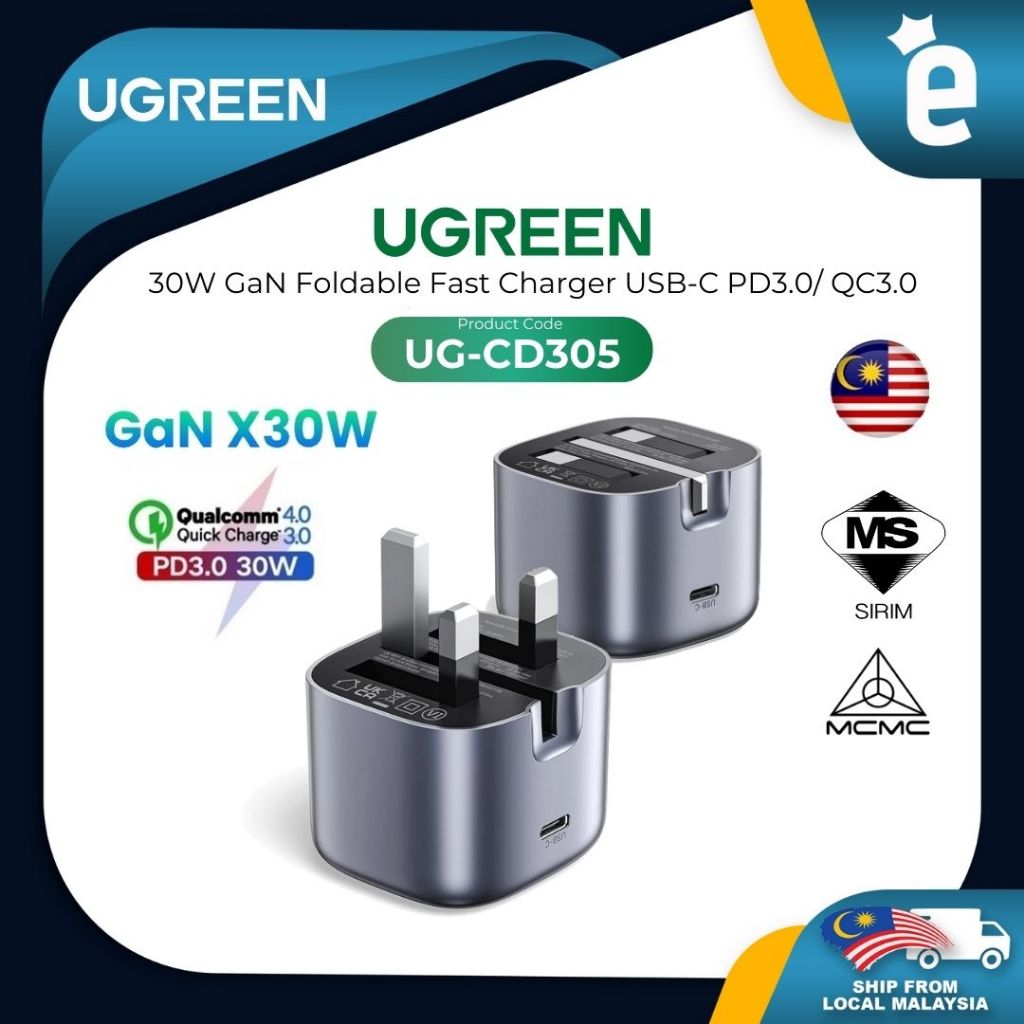 UGREEN 30W GaN Foldable Charger PD Fast USB Type C Travel Charger USB C ...