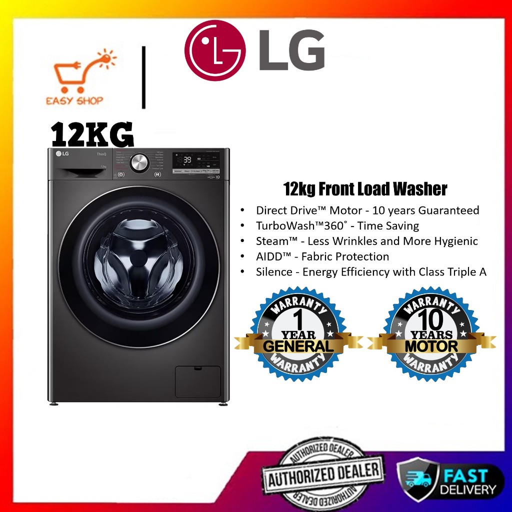 LG 12kg Front Load Washer FV1412S3B with AI Direct Drive and TurboWash 360 Washing Machine Mesin ...