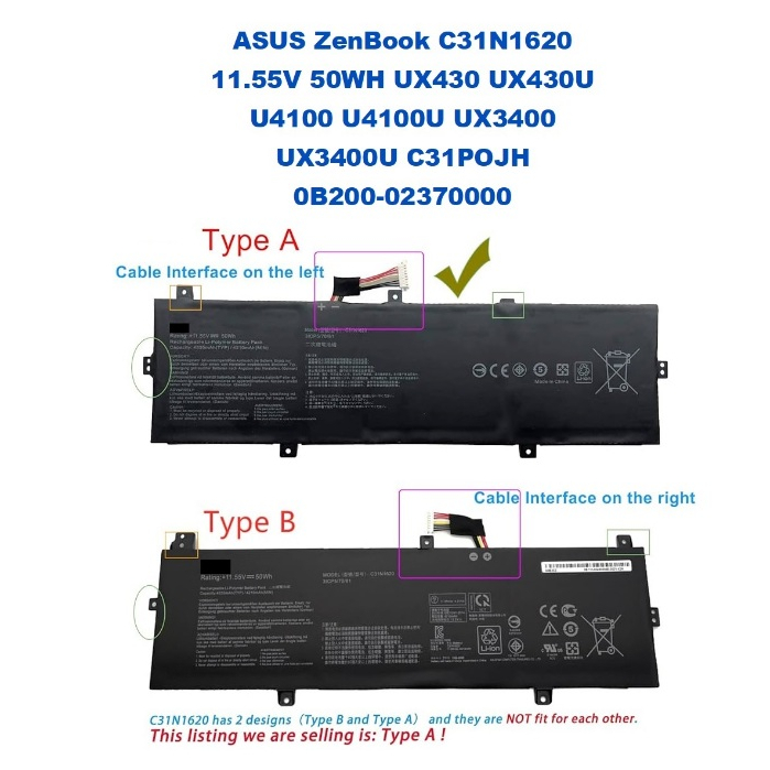 ASUS ZenBook C31N1620 11.55V 50WH UX430 UX430U U4100 U4100U UX3400 ...