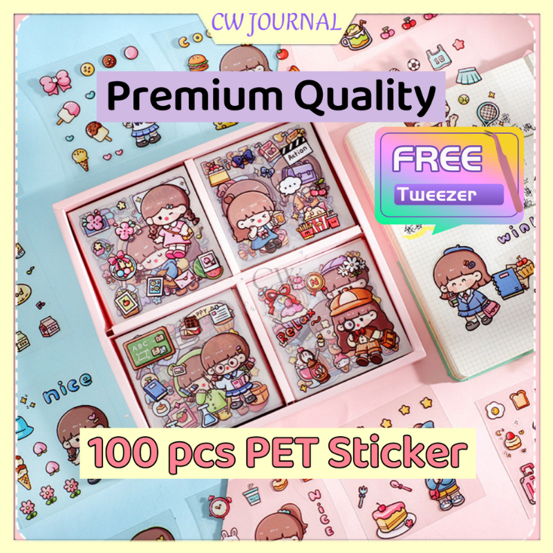 CW Journal 100Pcs PET No Repeating Momo Series Sticker Gift Box Journal ...