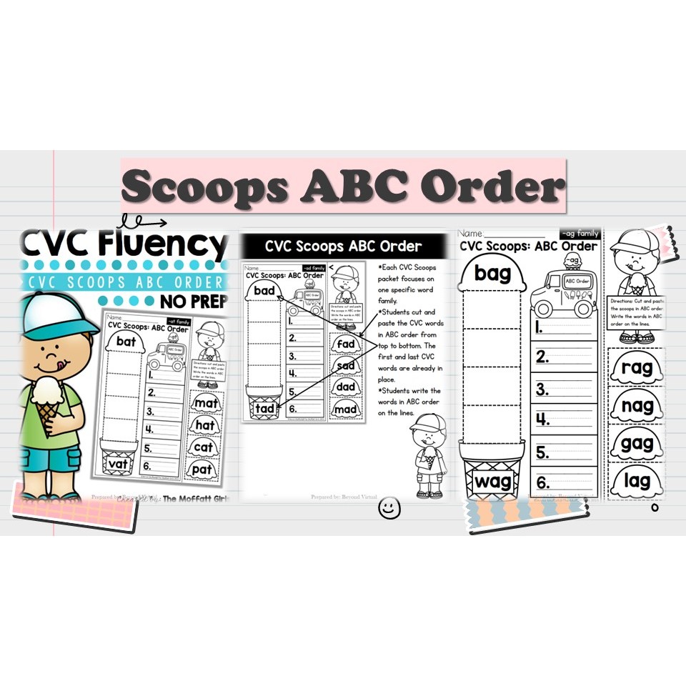 [PRE237] 25 pages CVC Scoops ABC Order Worksheet for Pre-school PDF ...