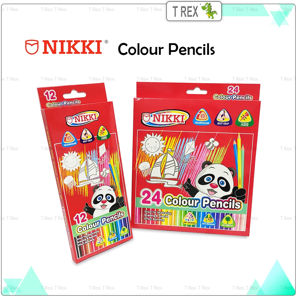 Nikki Triangle Colour Pencils / Permanent Student Drawing Wooden Color ...