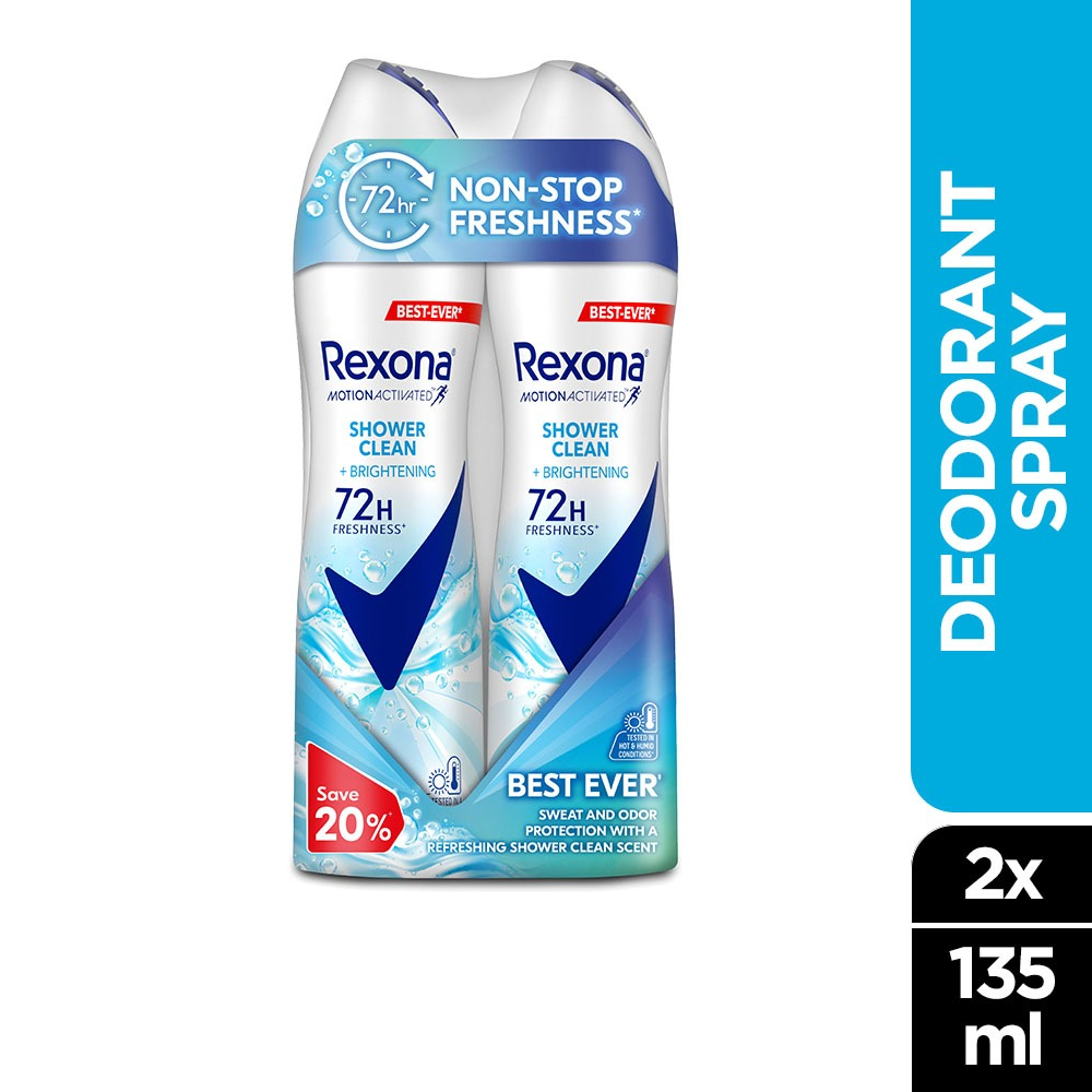 REXONA WOMEN Shower Clean Deodorant Spray 135ml x 2 Twin Pack | Shopee ...