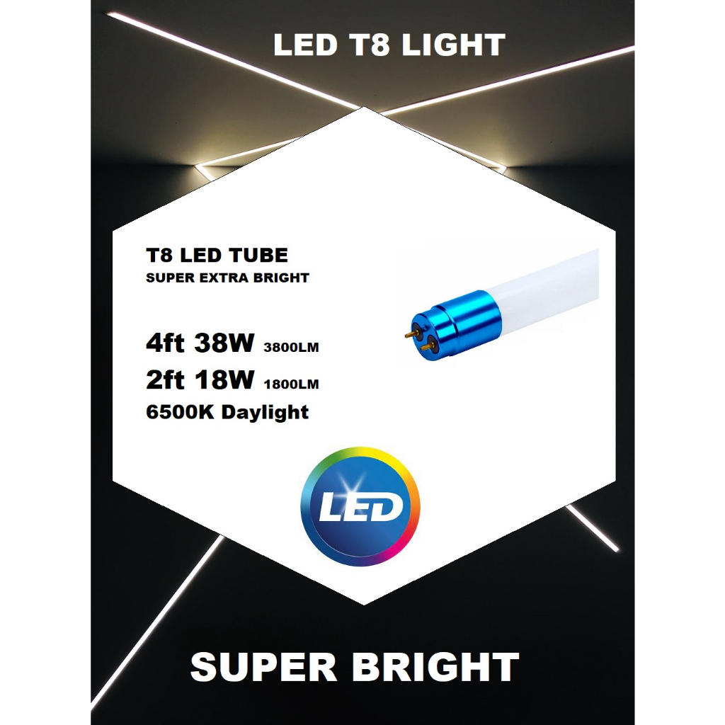 LED T8 Extra Bright 18W/2FT 38/ 4FT Light Tube Lampu Kalimantang Terang ...