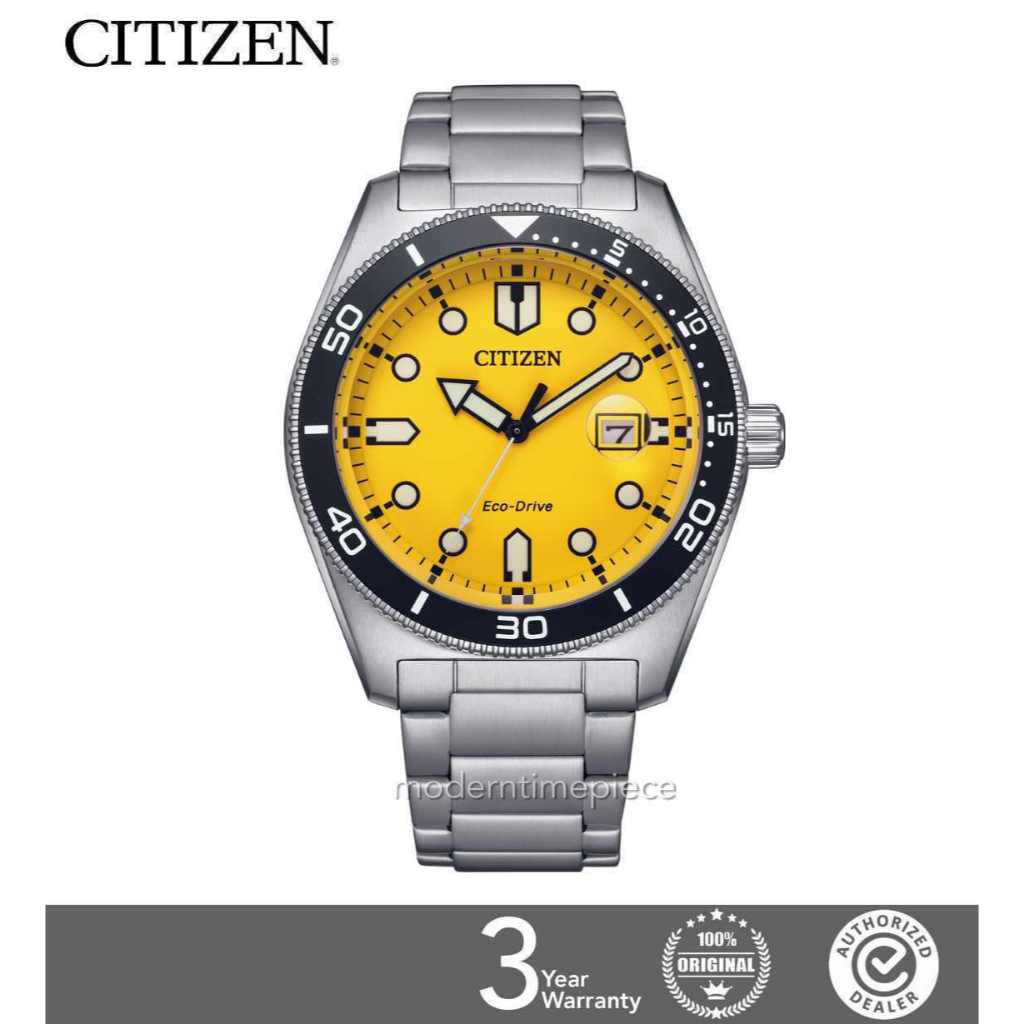 CITIZEN AW1760-81Z Eco Drive Solar Yellow Dial Stainless Steel Case Men ...