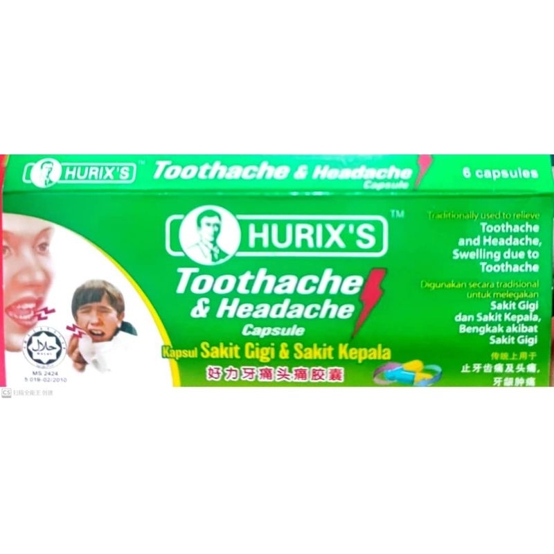 HURIXS TOOTHACHE & HEADACHE CAPSULE ( 6 capsules ) | Shopee Malaysia
