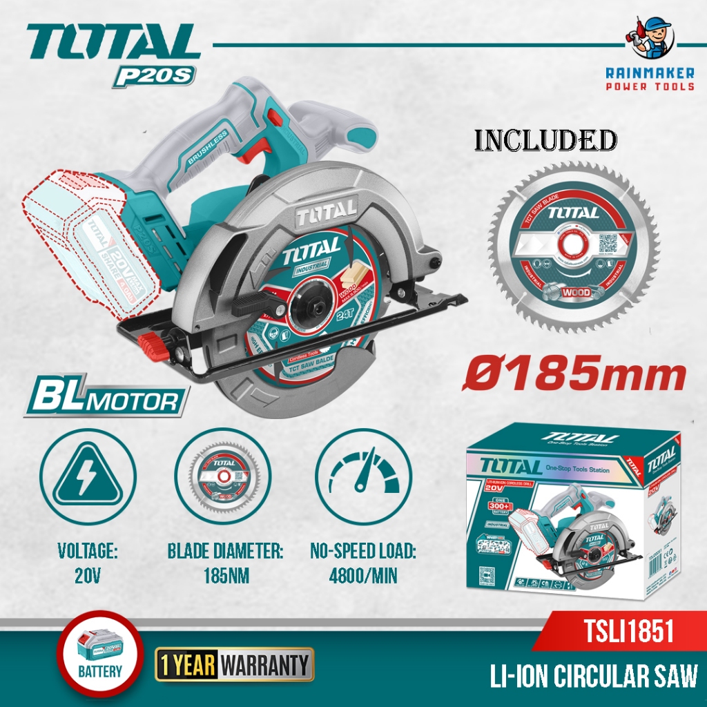 Total Lithium-Ion circular saw 185mm (Brushless) 20V - TSLI1851 ...