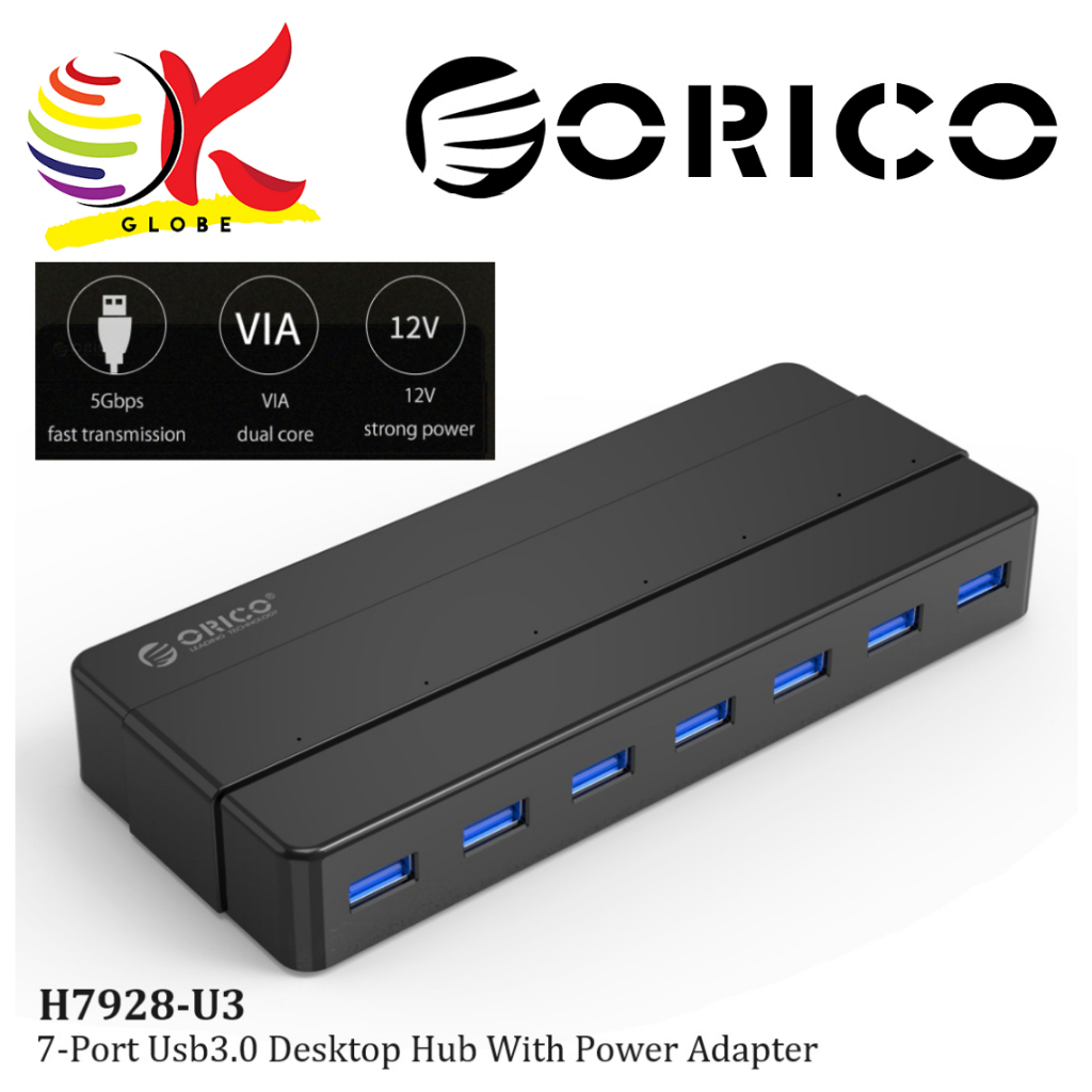 ORICO H4928‐U3 (4 PORTS) / H7928‐U3 (7 PORTS) DESKTOP HUB USB HUB USB3.0 12V2A POWER ADAPTER ...