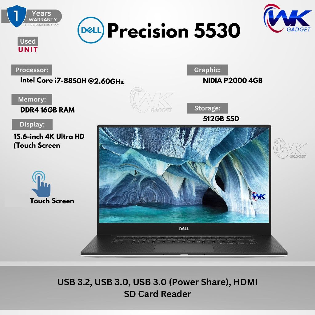 Dell Work-Station Precision 5530 | Core i7-8th Gen | 15.6" UHD 4K Touch ...