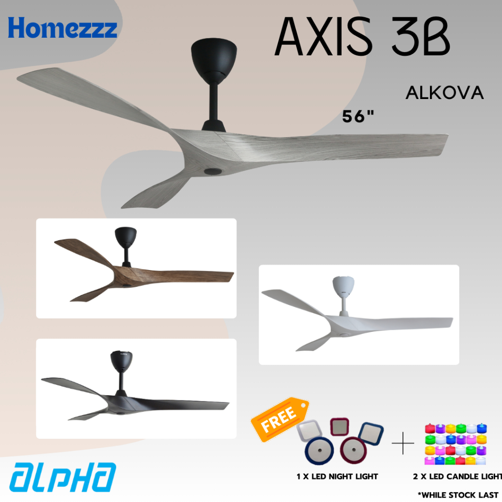 ALPHA Alkova - AXIS 56 Inch DC Motor Ceiling Fan with 3 Blades (8 Speed ...
