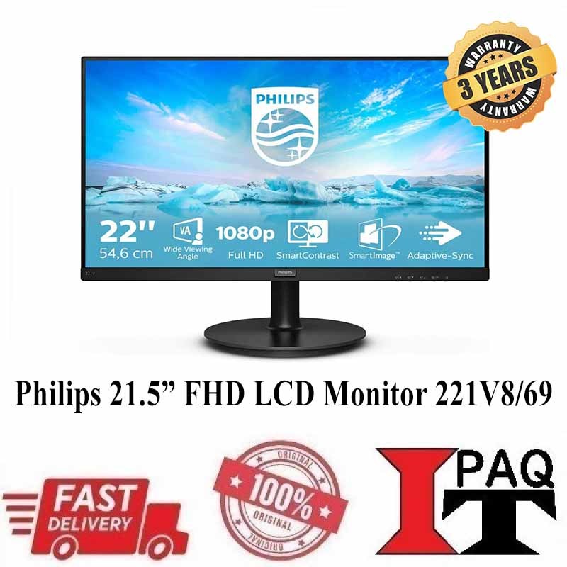 PHILIPS V LINE 221V8/69 21.5" 75HZ FHD WIDE VIEW LCD MONITOR (HDMI, VGA ...