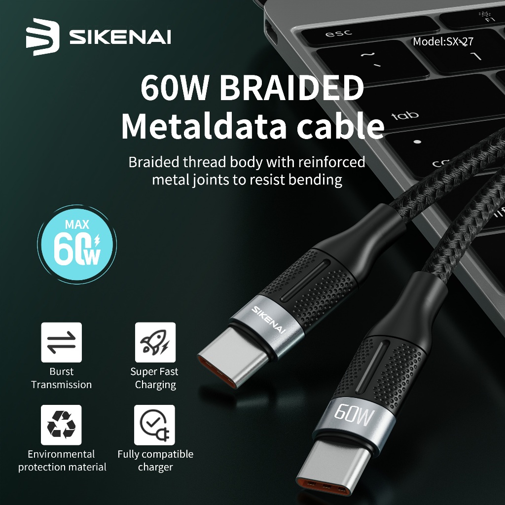 SIKENAI SX-27 Type-C to Type-C 60W High Current Fast Charging ...