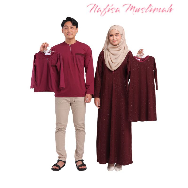Dark Maroon Jubah & Kurta Raya Set Sedondon / Baju Raya Set Family ...