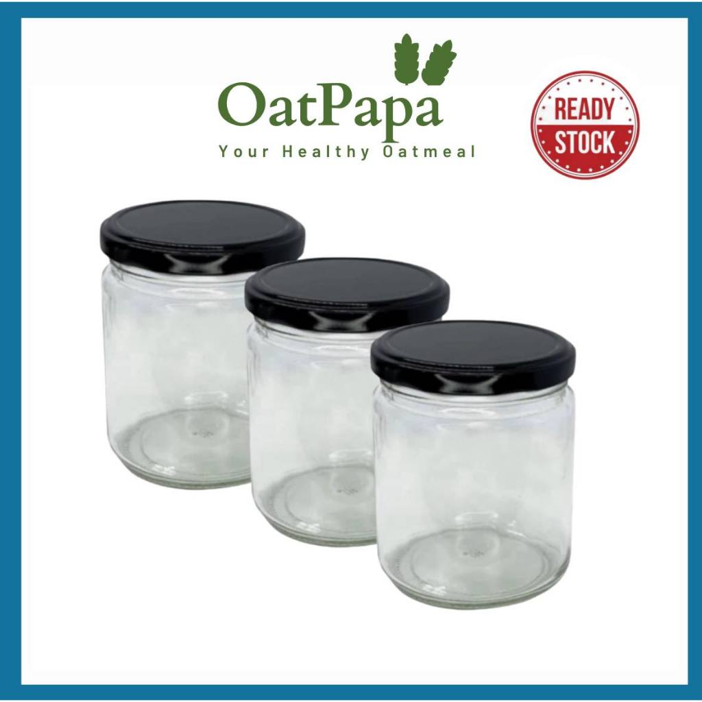 Oatpapa 350ml Round Glass Jar with Metal Lug Cap Black Balang Kaca / Food Container / Balang ...