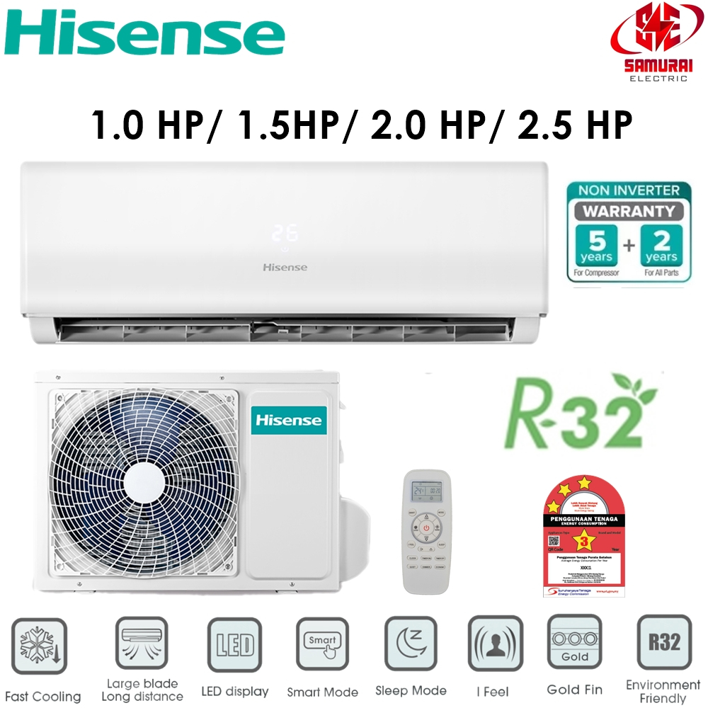 Hisense Non-Inverter Air Cond Ionizer R32 Gas 1.0HP AN10DBG2/ 1.5HP AN13DBG/ 2.0HP AN20DBG/ 2.5 ...