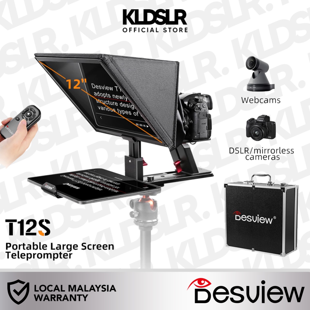 Desview T12S 12.9" Portable Teleprompter for Smartphone/Tablets with ...