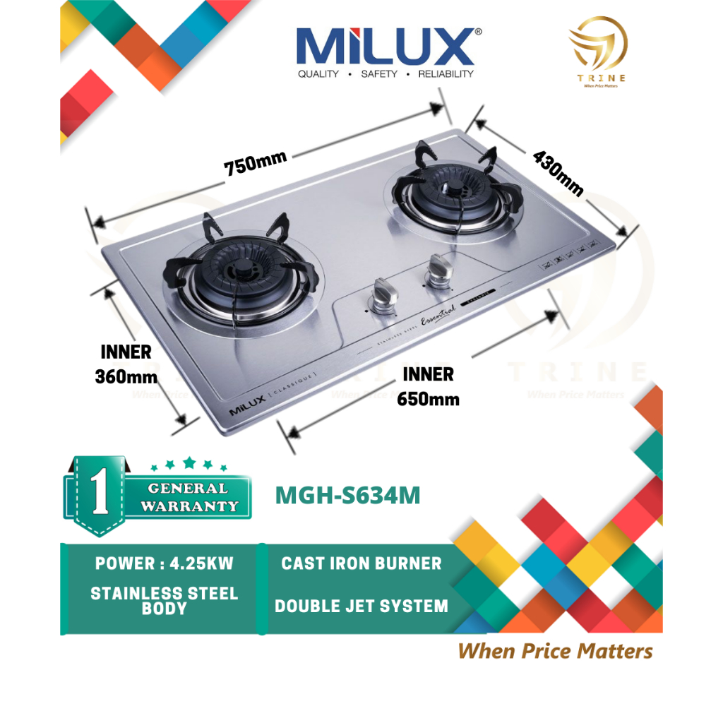MILUX STAINLESS STEEL BUILT-IN GAS COOKER HOB MGH-S633M/ MGH-S634M ...