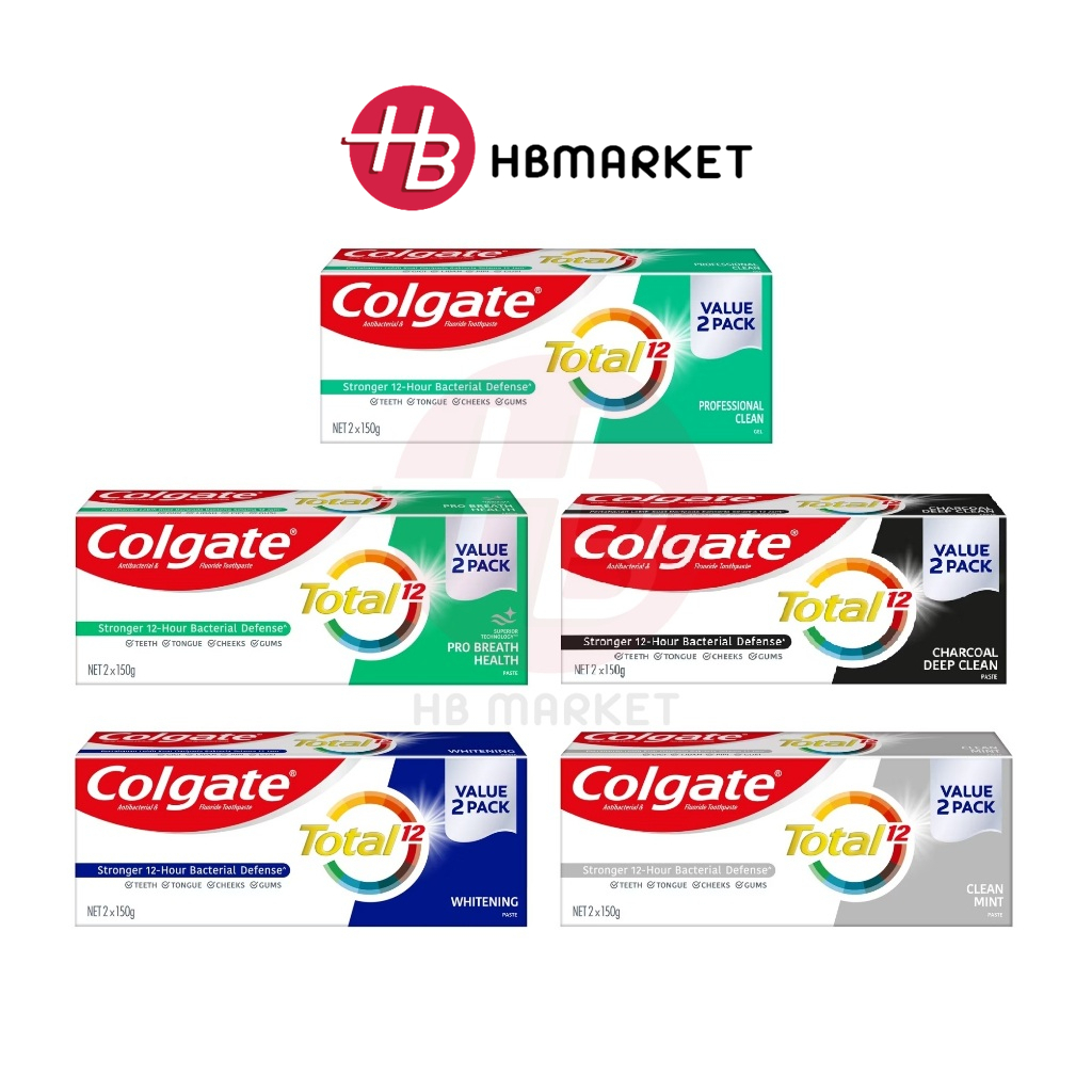 Colgate Total Twins Pack 150gx2 (Whitening, Pro Clean, Clean Mint, Charcoal, Pro Breath Health ...