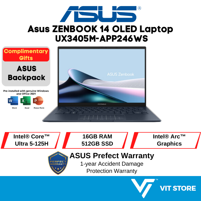 Asus Zenbook 14 OLED UX3405M-APP246WS Laptop Intel Ultra 5-125H, 16GB ...