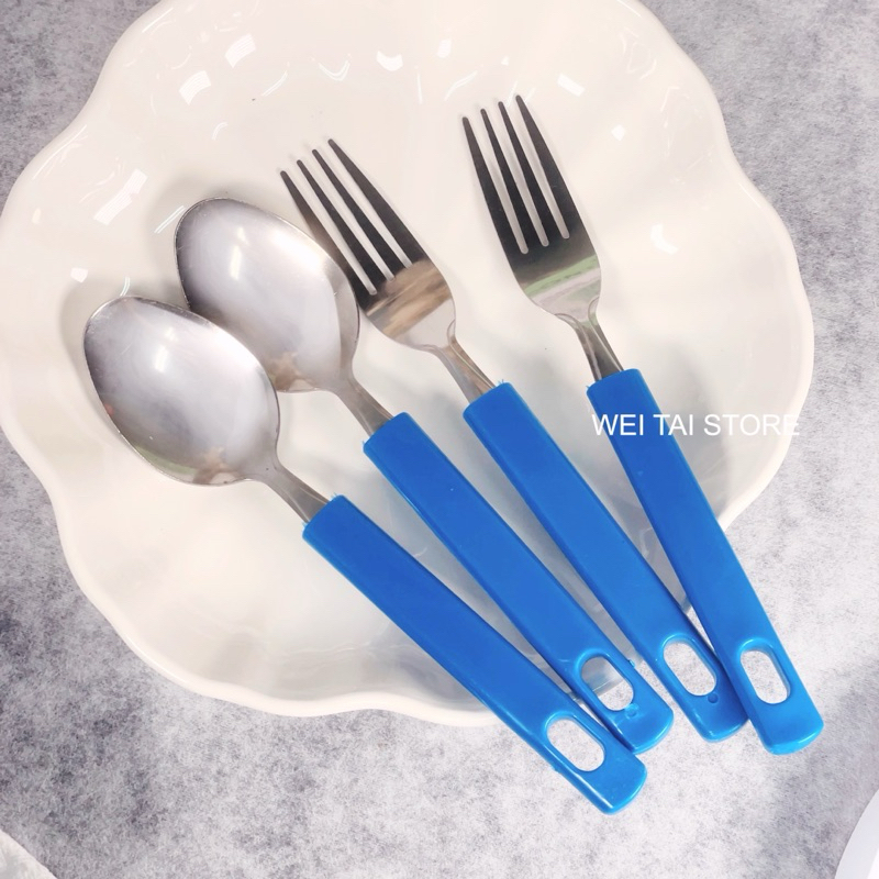 12pcs Cutlery Set Stainless Steel Spoon & Fork with Plastic Handle ...