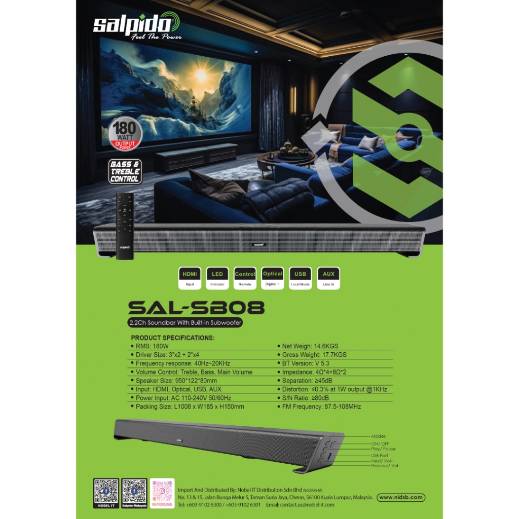 SALPIDO SAL-SB08 2.2CH SOUNDBAR WITH SUBWOOFER BLACK | Shopee Malaysia