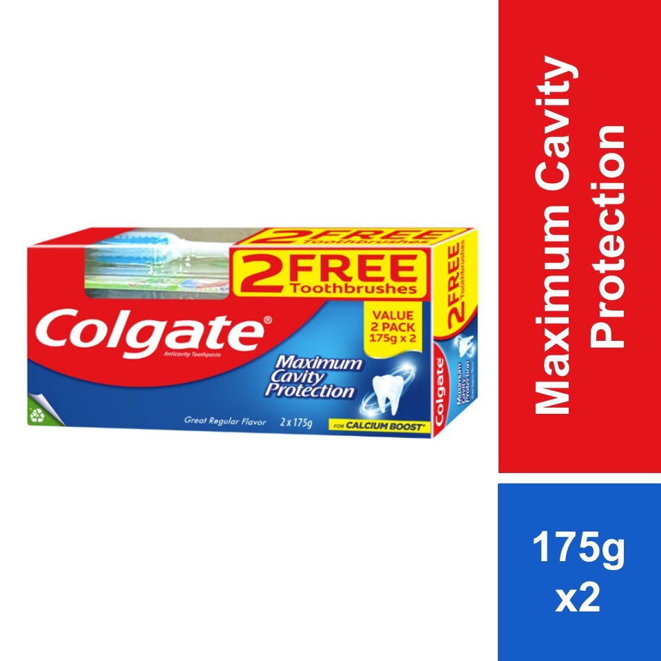 Colgate Maximum Cavity Protection Great Regular Flavor Twin 175g Free 2 ...